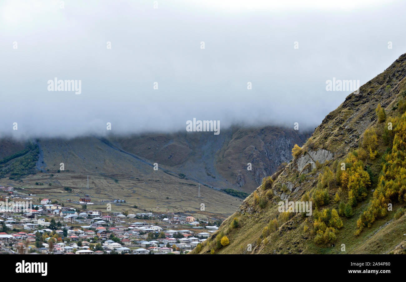View townlet stepantsminda mountains hi-res stock photography and images - Alamy