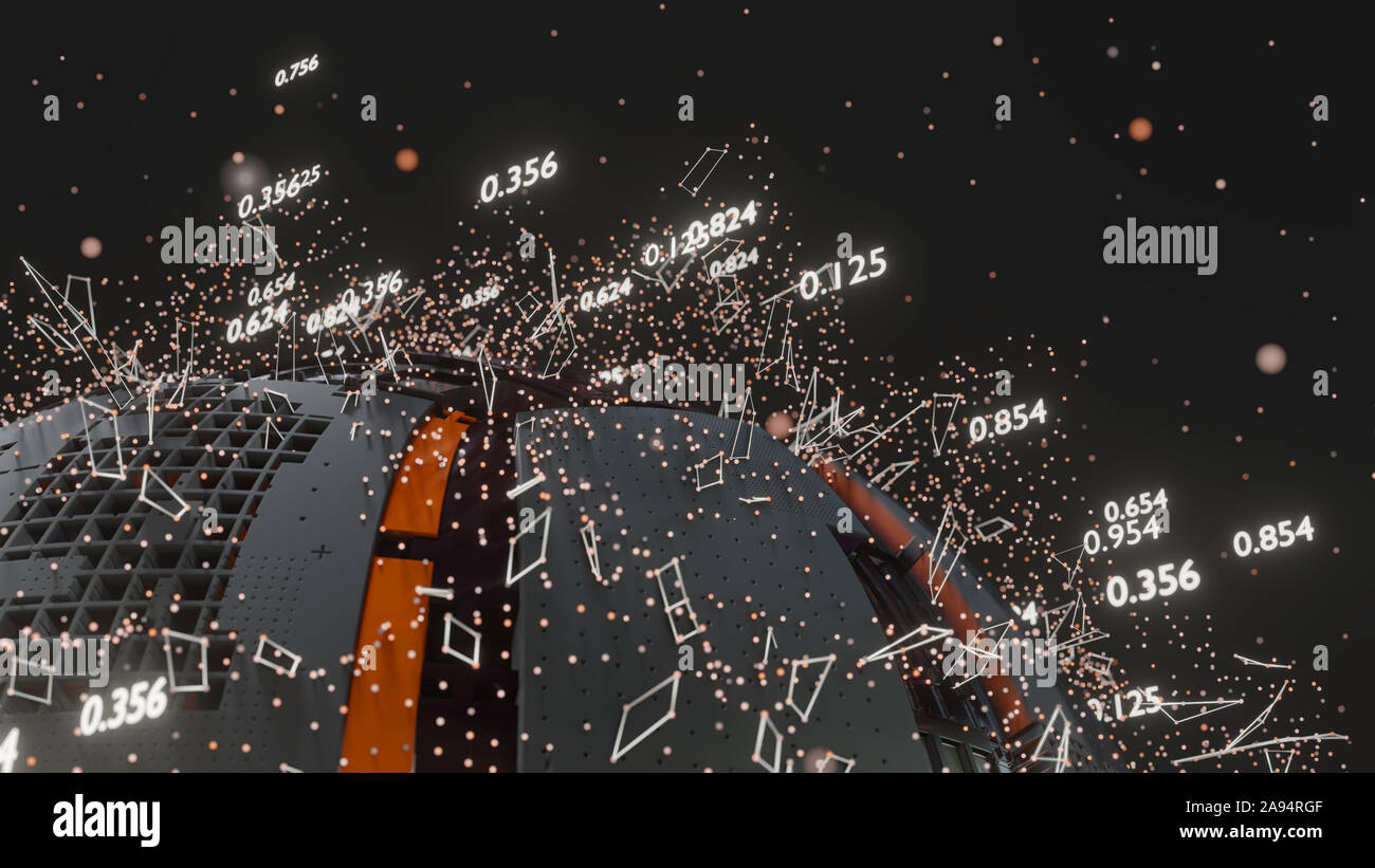 Connection Lines and Dots Around Digital Abstract Cyber PCB Sphere ...
