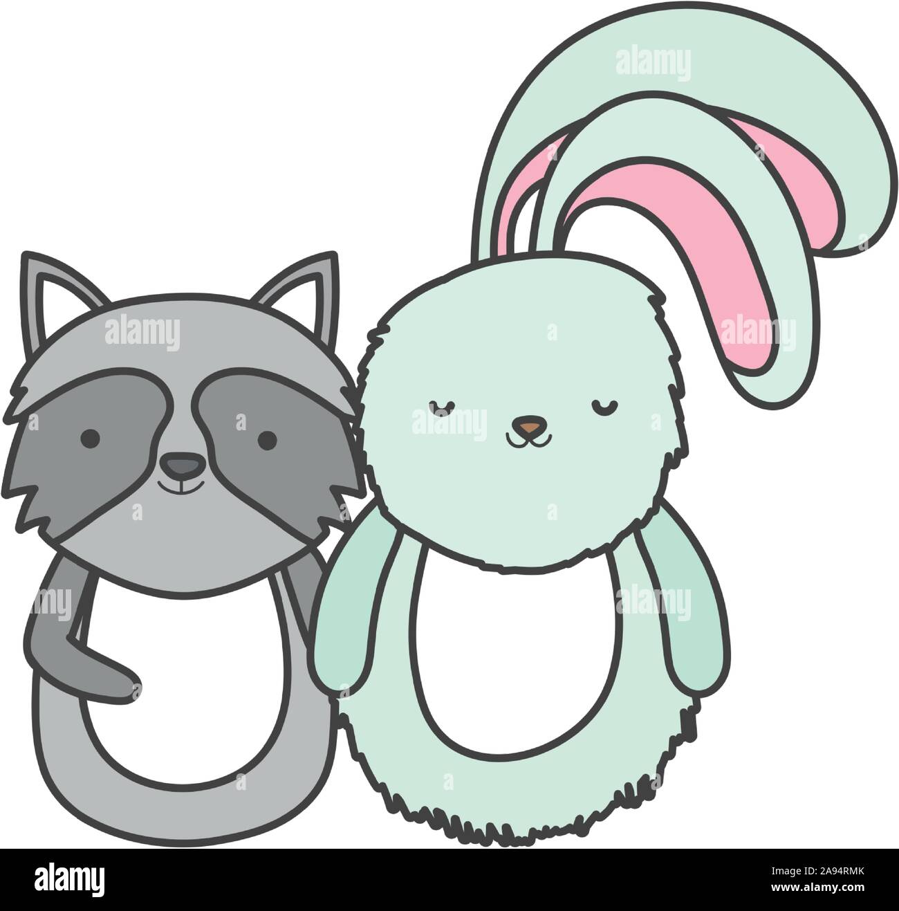 cute rabbit and raccoon cartoon animals vector illustration Stock ...