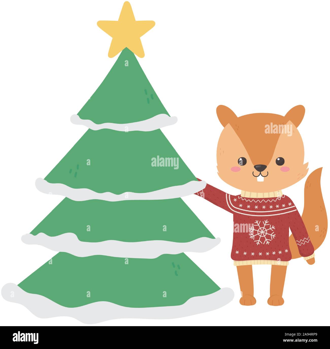 merry christmas celebration squirrel with sweater and tree vector ...