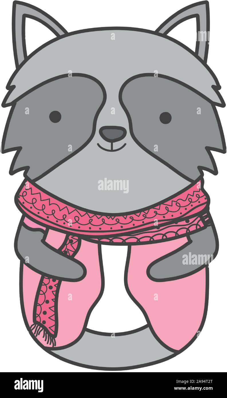 cute raccoon with pink sweater merry christmas vector illustration ...