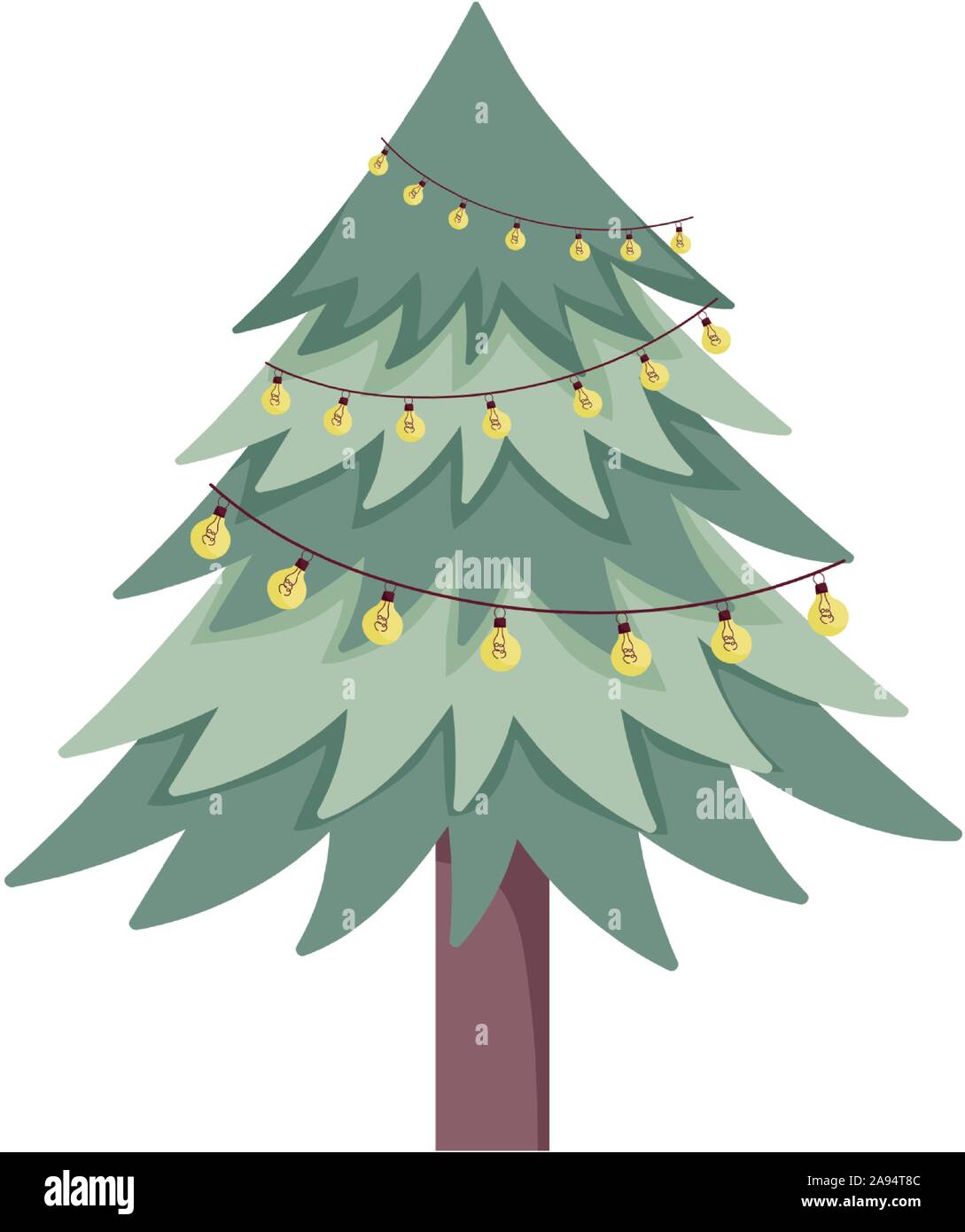merry christmas decorative tree lights bulb glowing vector illustration ...