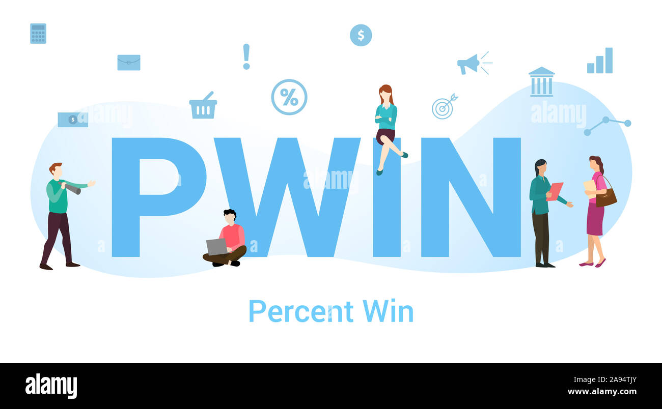 pwin percent win or percentage concept with big word or text and team ...