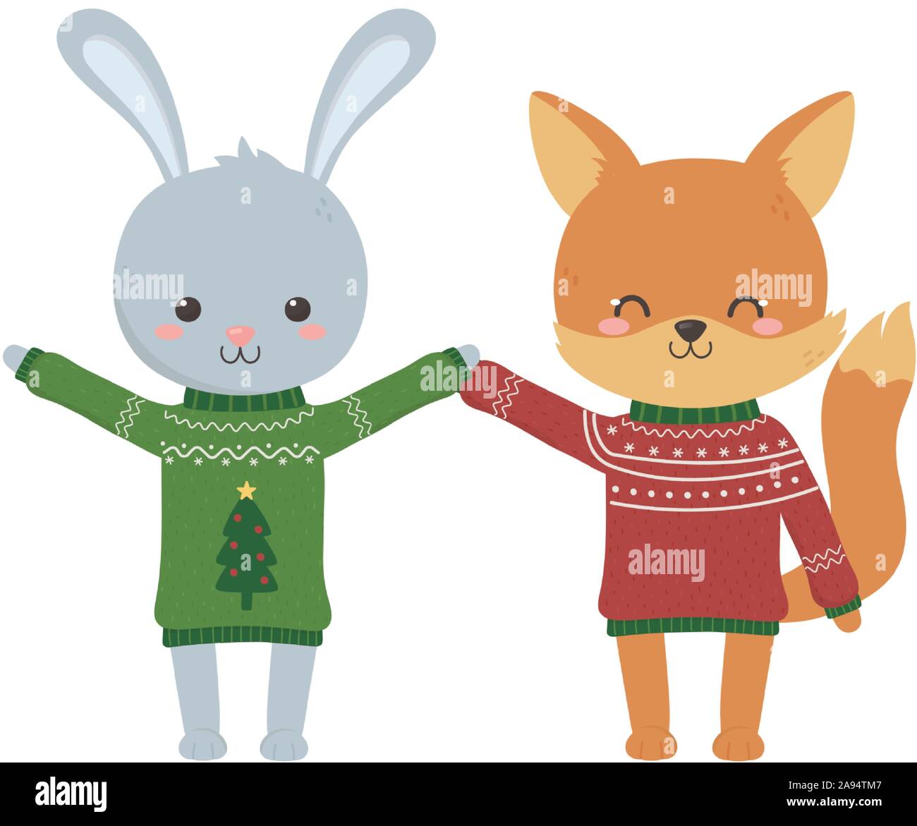 merry christmas celebration cute rabbit and fox with sweater decoration ...