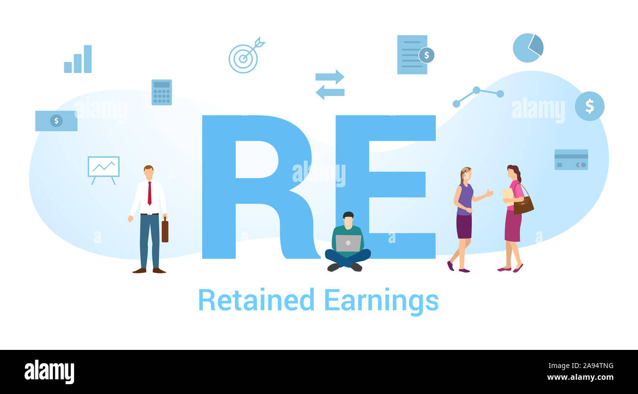 re retained earnings concept with big word or text and team people with ...