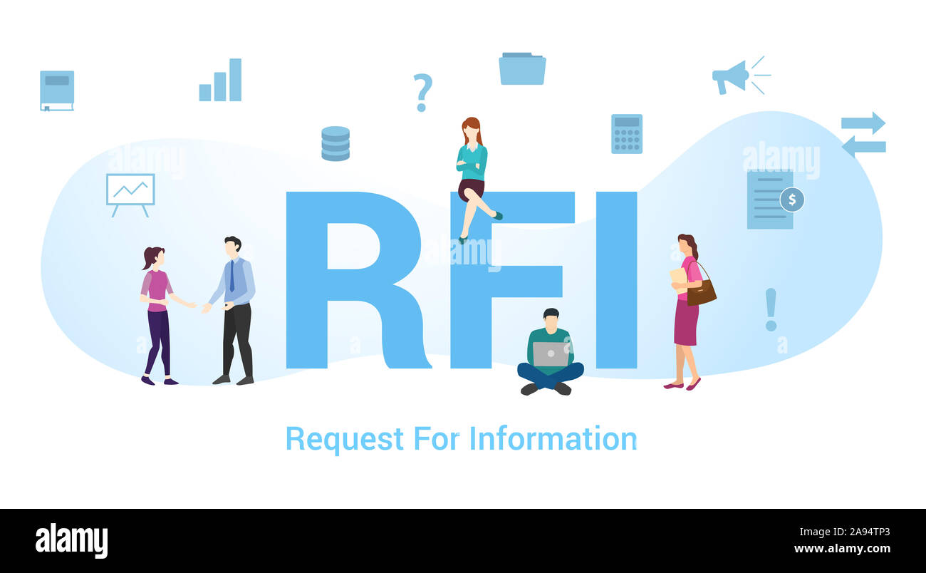 rfi request for information concept with big word or text and team people with modern flat style ...