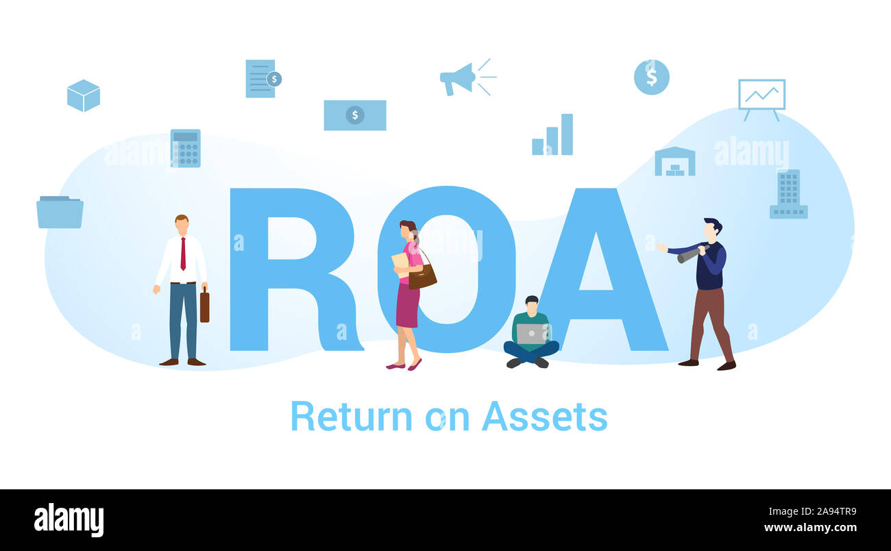 roa return on assets concept with big word or text and team people with ...
