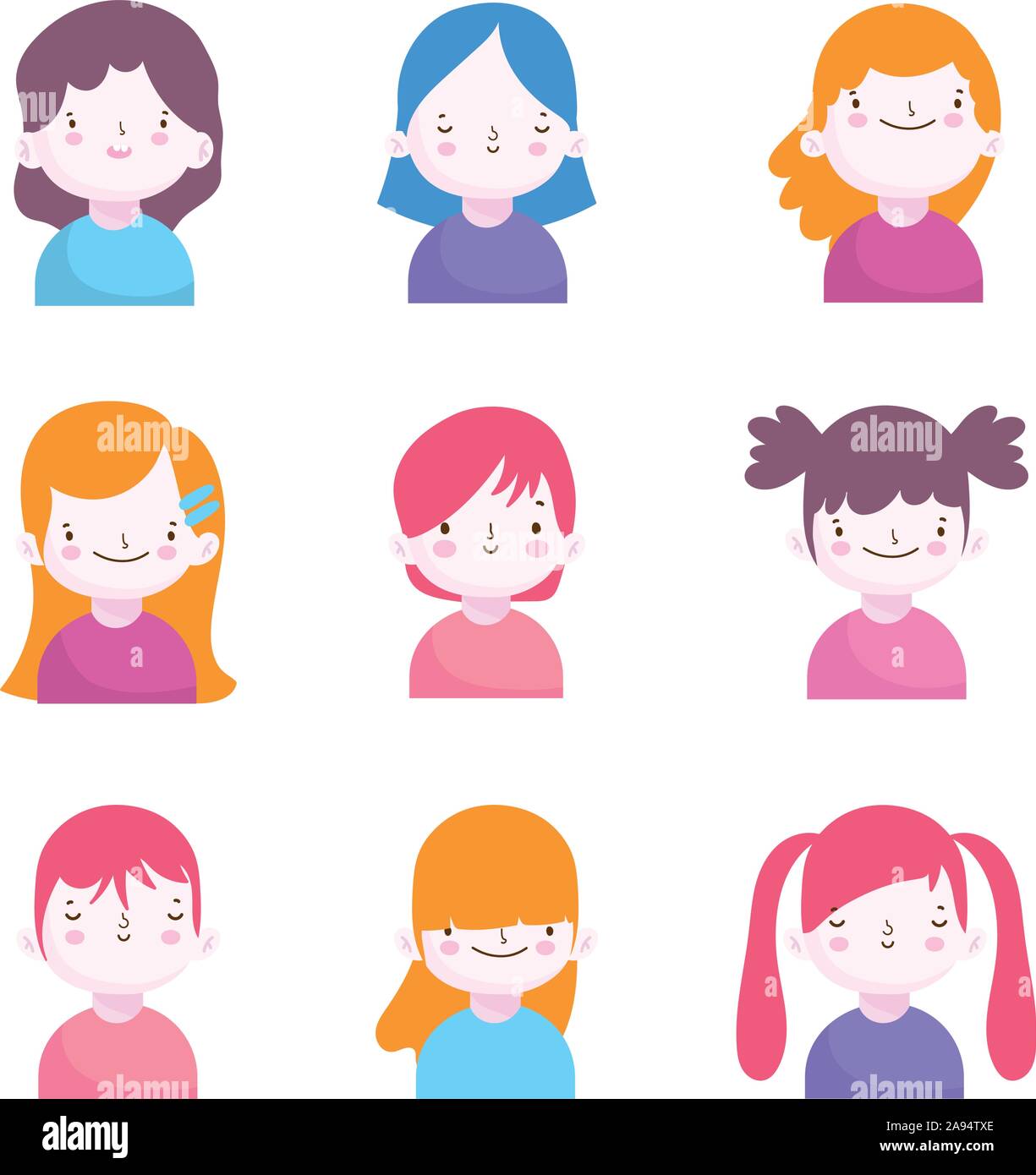 cute little boys and girls characters portrait set vector illustration ...