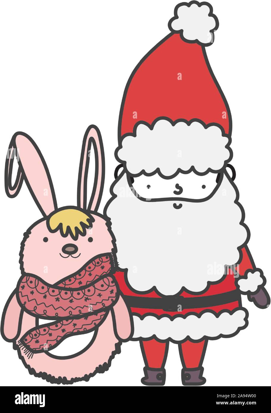 merry christmas celebration santa claus rabbit with scarf vector ...