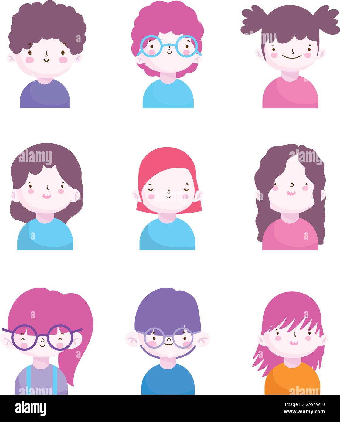 cute little boys and girls characters portrait set vector illustration ...