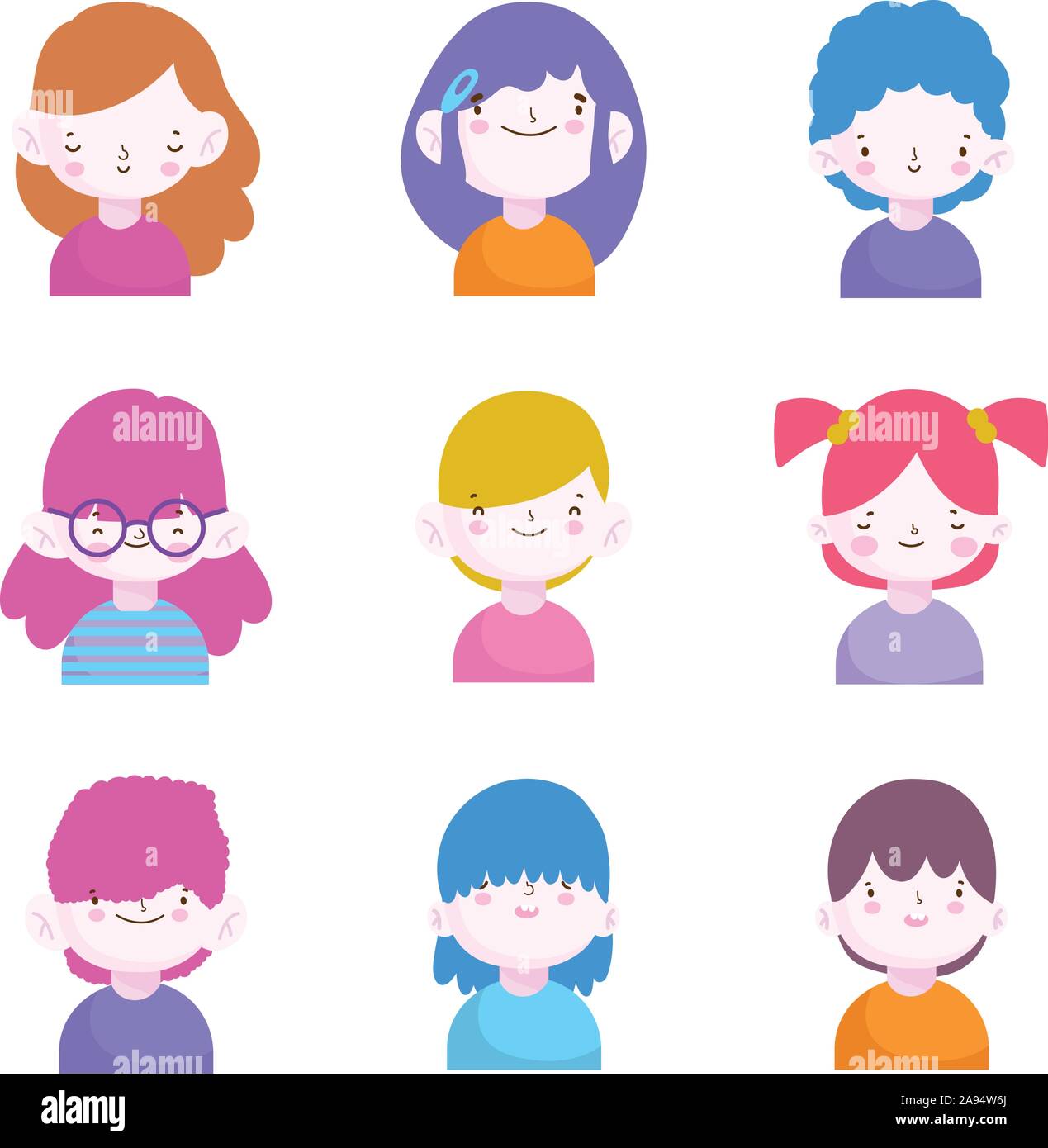 cute little boys and girls characters portrait set vector illustration ...