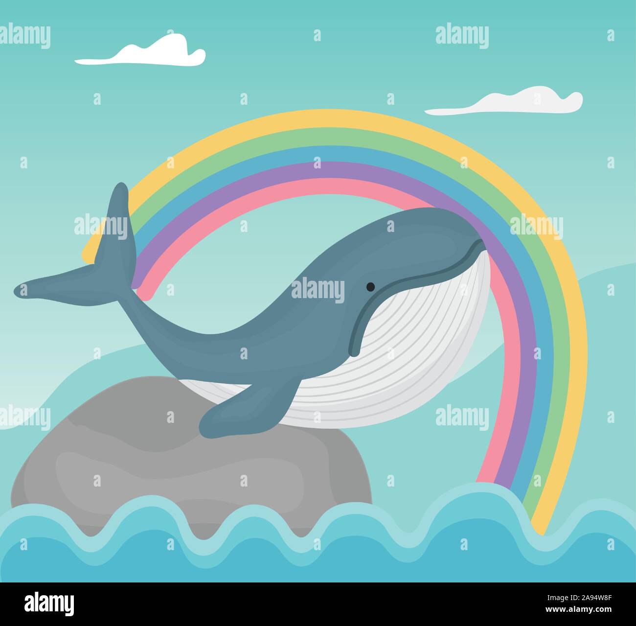 whale ocean rainbow fantasy fairy tale vector illustration Stock Vector ...