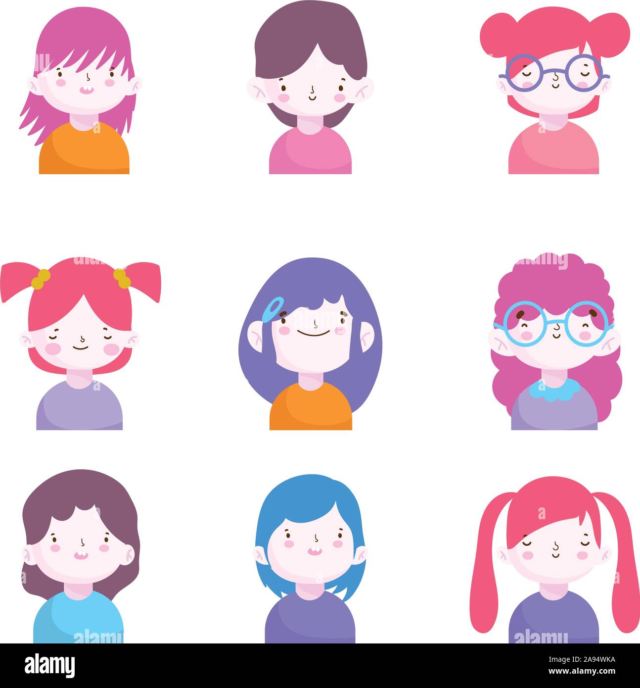 cute little boys and girls characters portrait set vector illustration ...