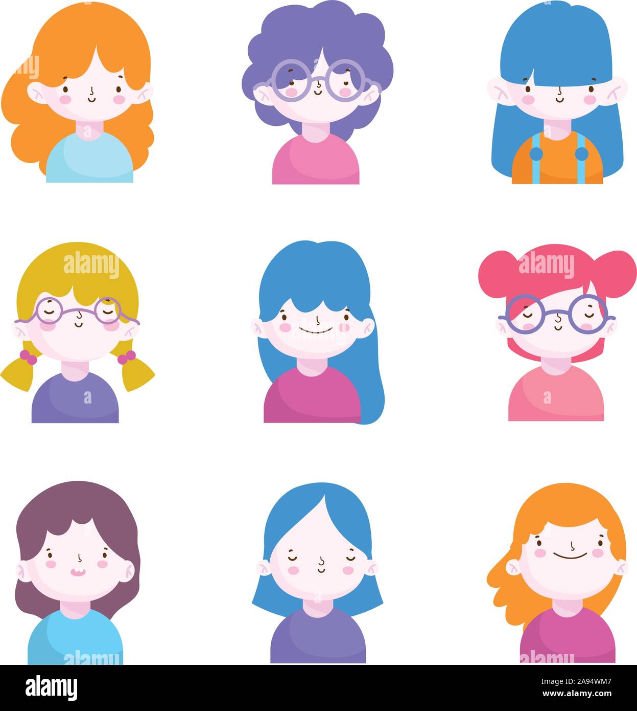 cute little boys and girls characters portrait set vector illustration ...