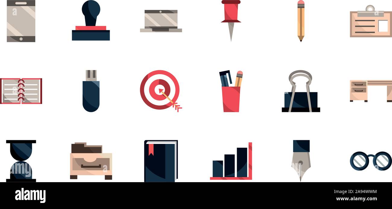 office work business equipment icons set vector illustration Stock ...