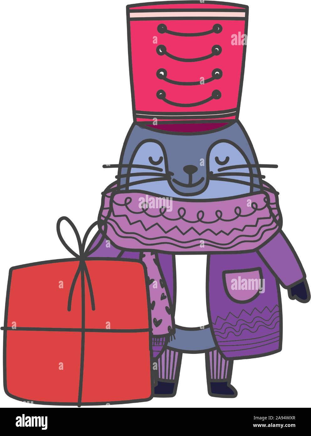 merry christmas monk seal with warm clothes and gift box celebration ...