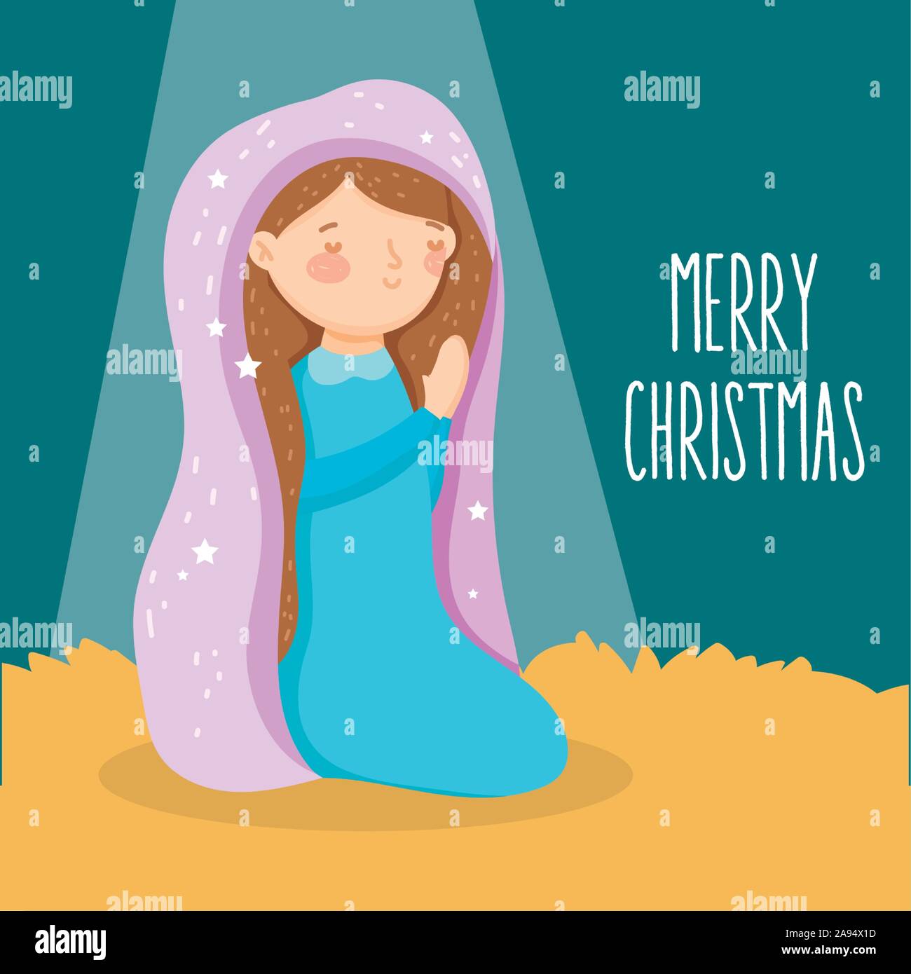 mary praying manger nativity, merry christmas vector illustration Stock ...