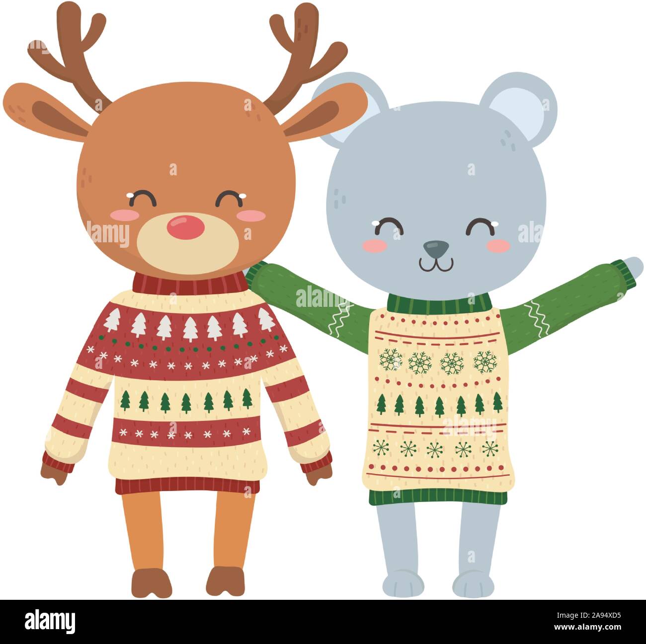merry christmas celebration cute bear and deer with sweater decoration ...