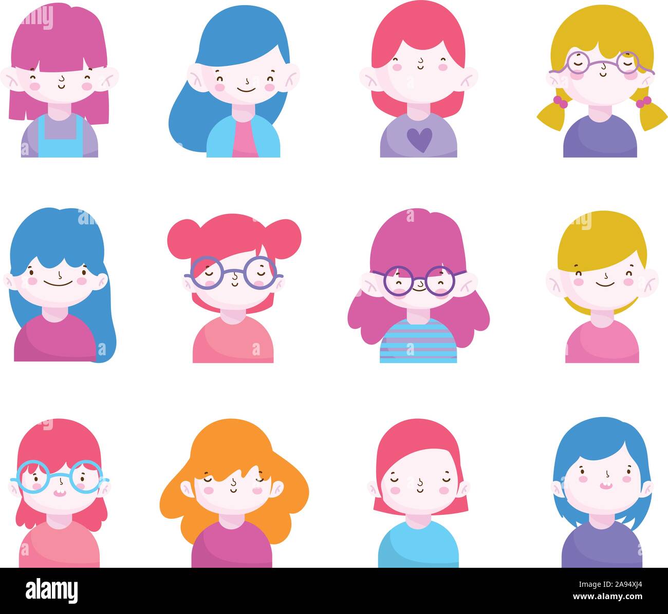 cute little boys and girls characters portrait set vector illustration ...