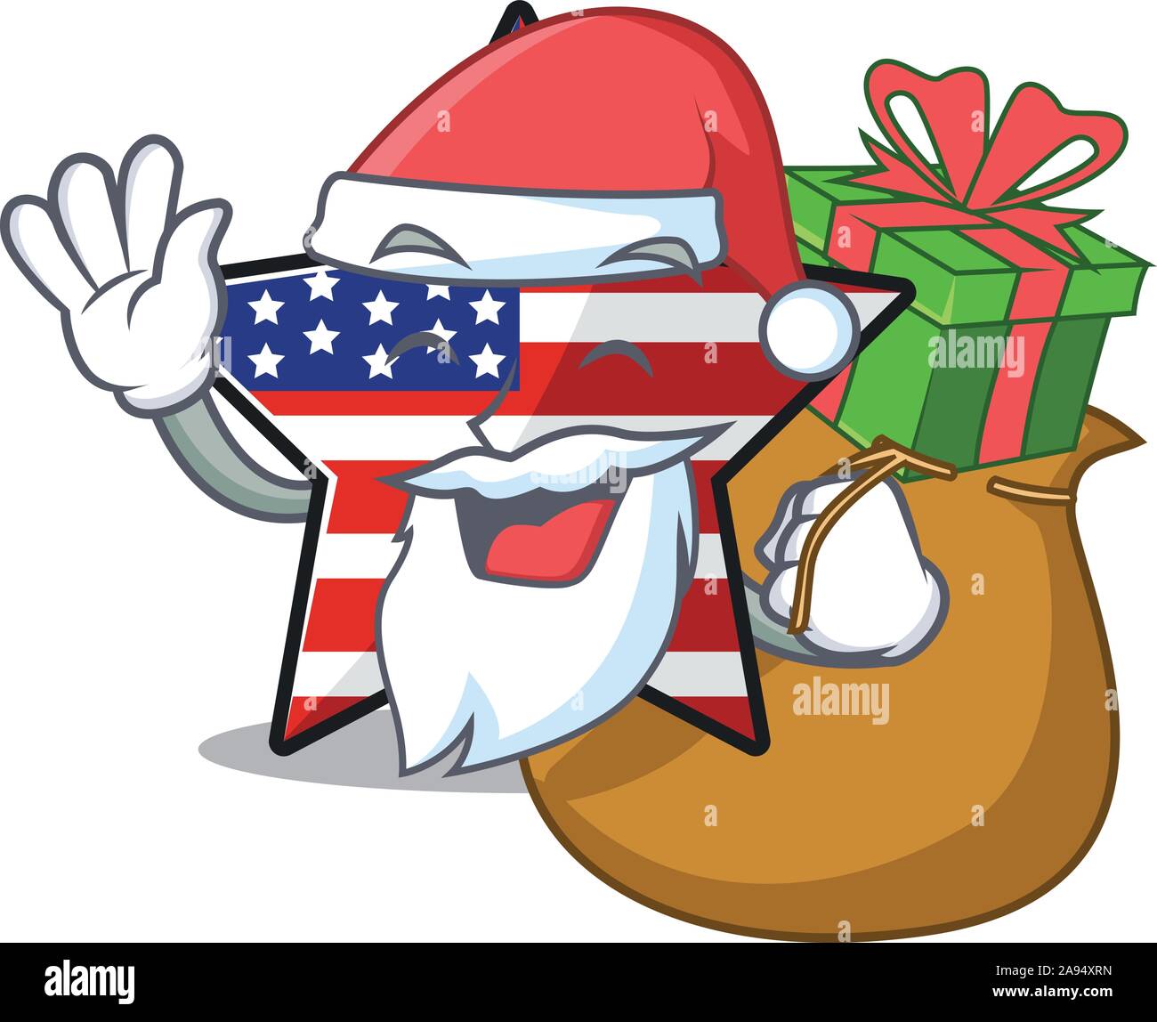 Cute usa star santa bring gift cartoon design character Stock Vector ...