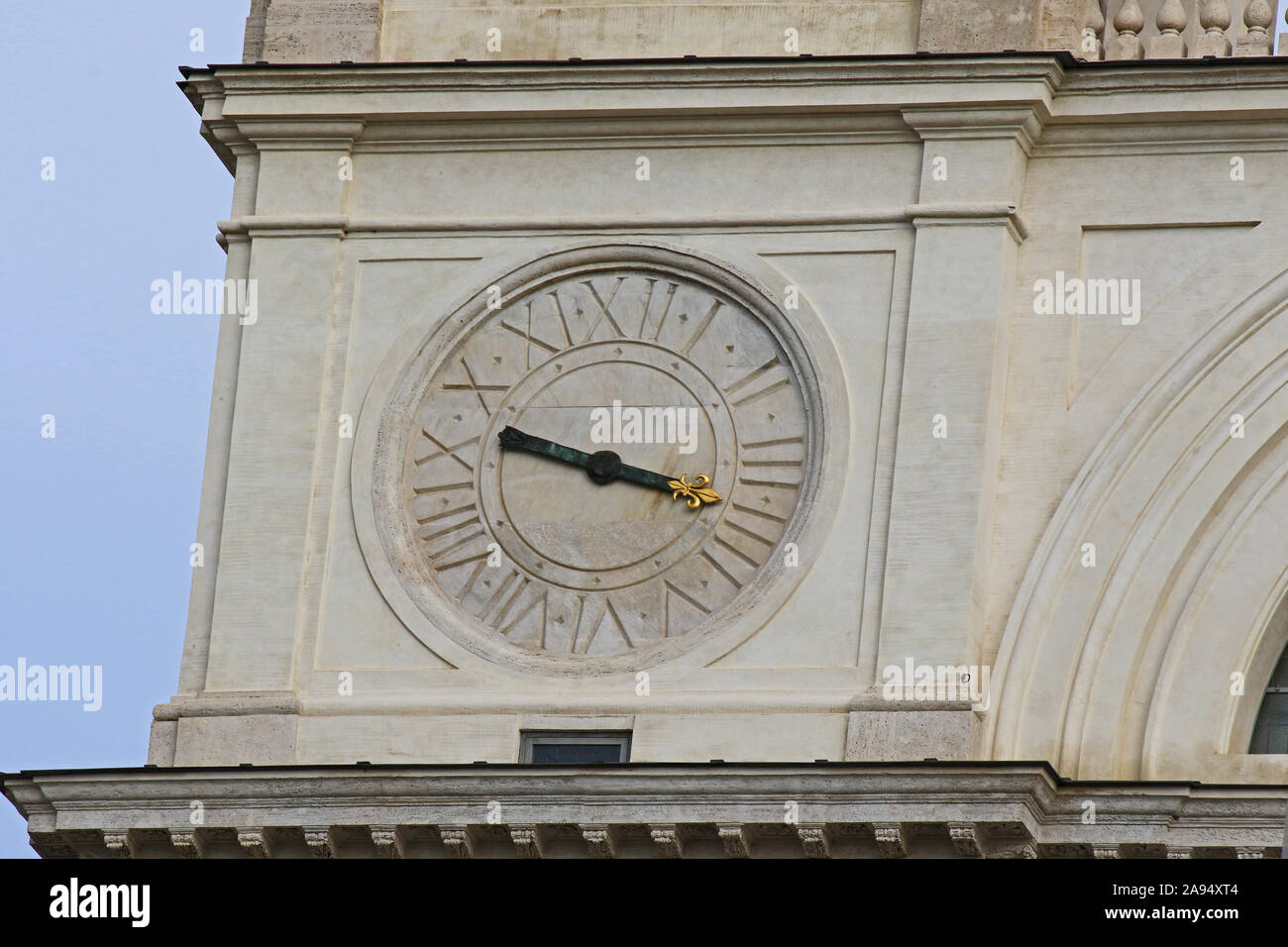 detail of a clock on a church called the Trinità dei Monti at the top ...