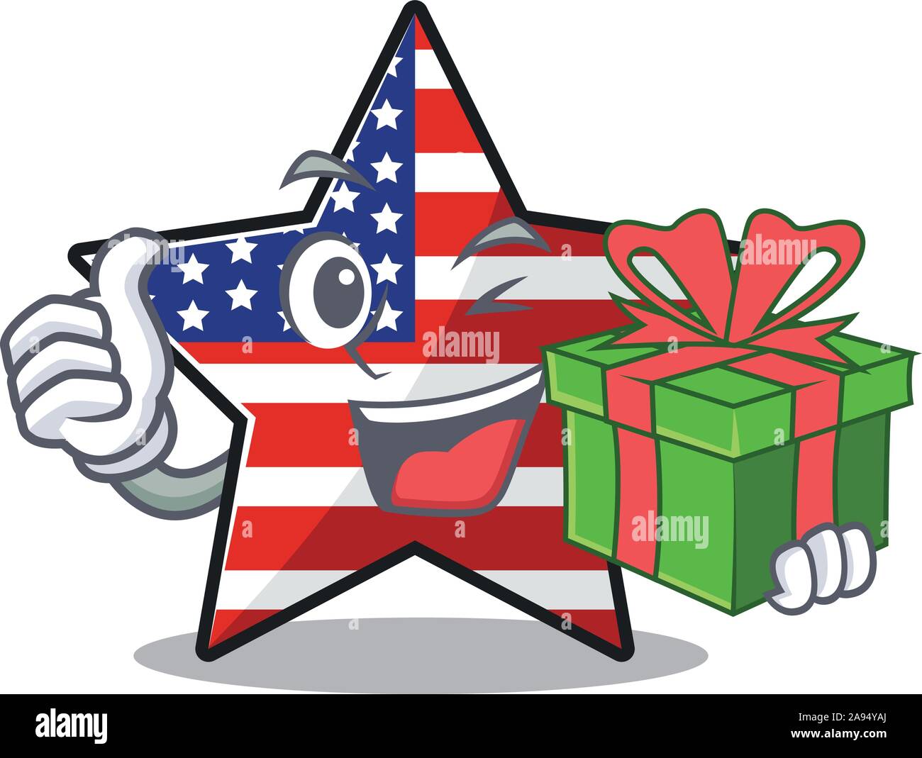 Confident happy usa star character holding gift mascot Stock Vector ...