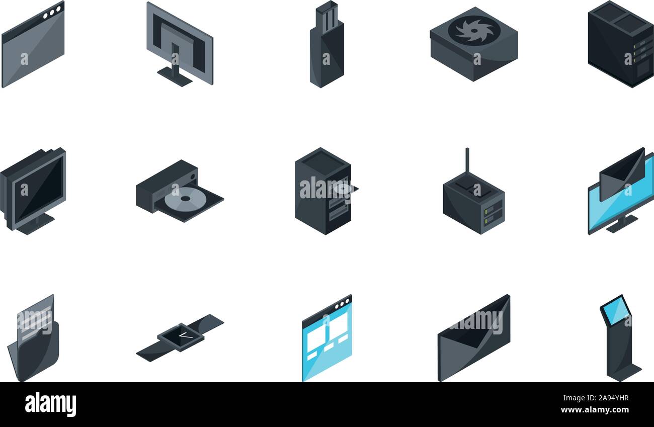 Technology Hardware Device Computer Icons Set Vector Illustration