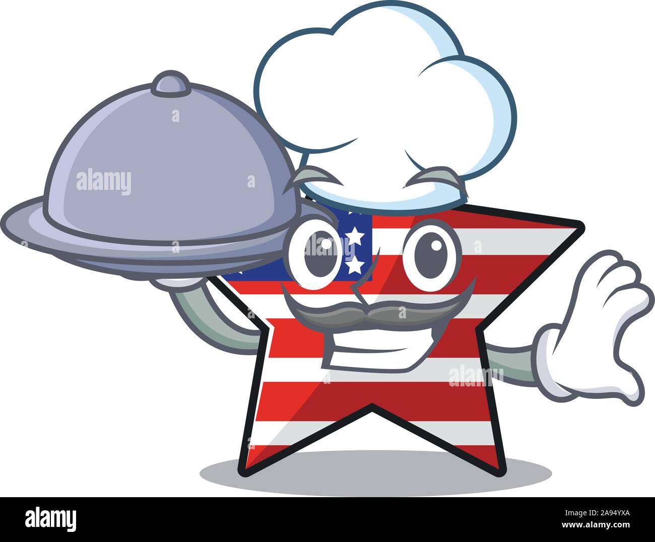 Confident happy usa star character chef holding food mascot Stock ...