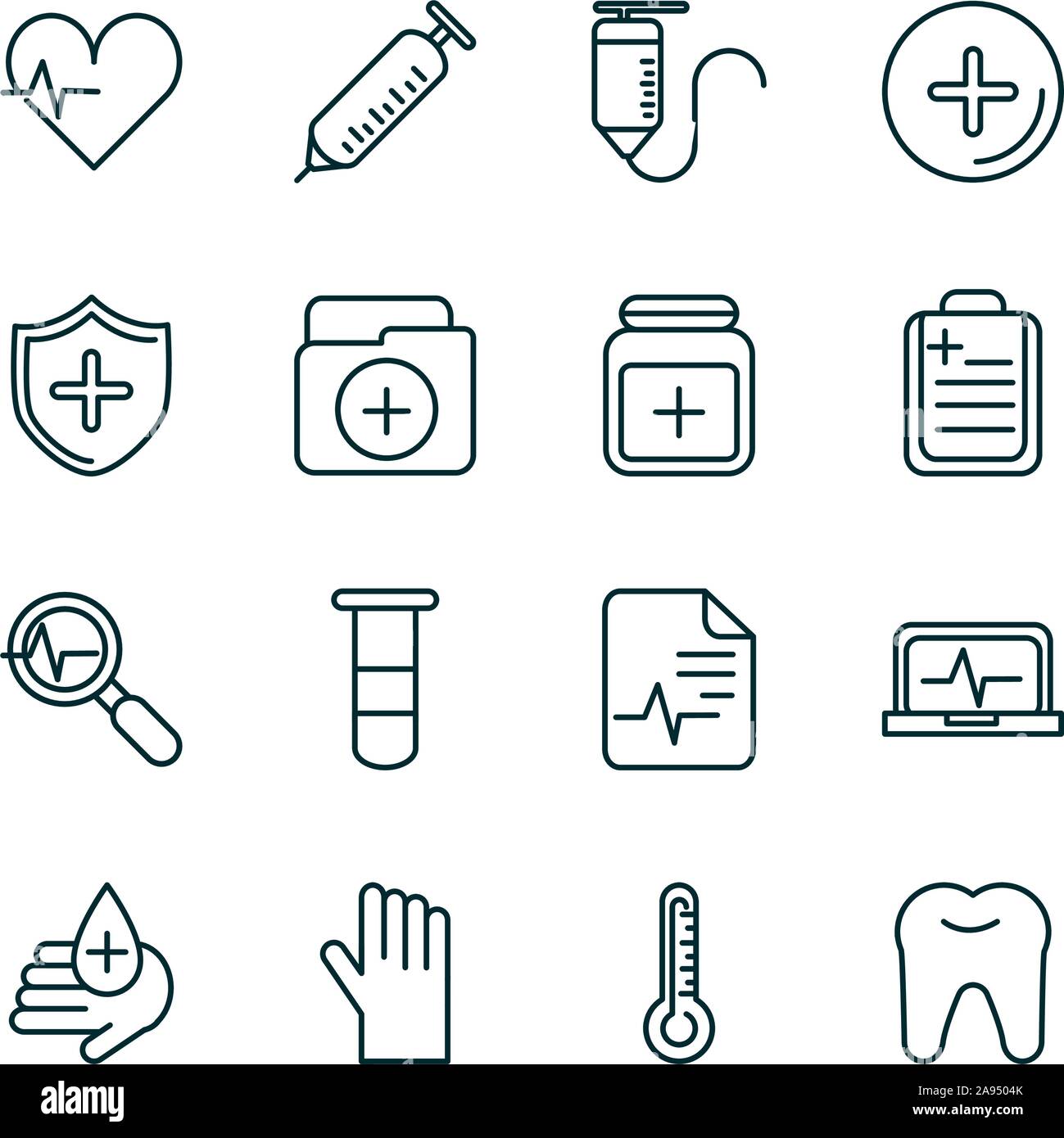healthcare equipment medical icons set line fill vector illustration ...