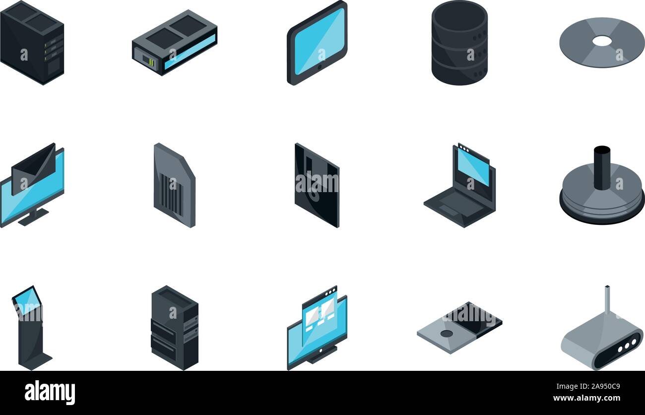 technology hardware device computer icons set vector illustration ...