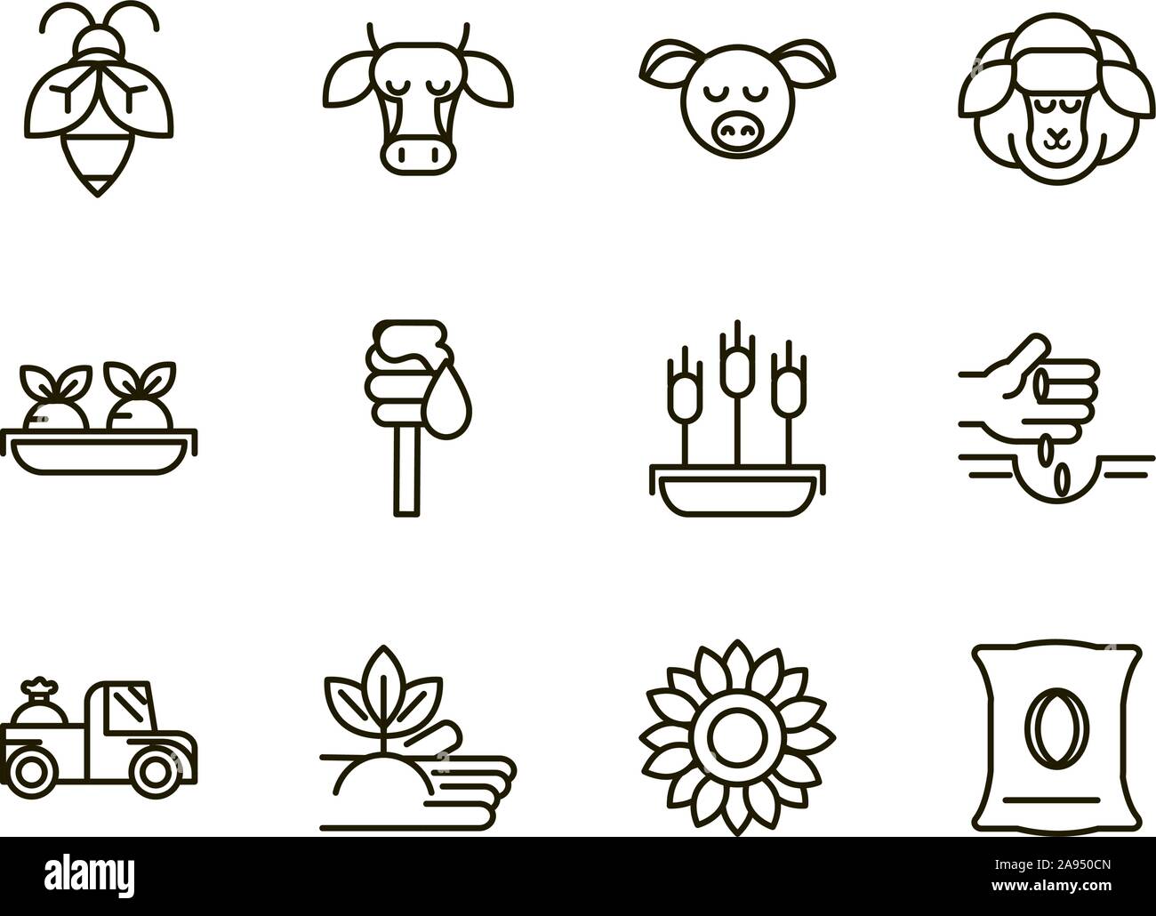 rural agriculture thick line icons set vector illustration Stock Vector ...