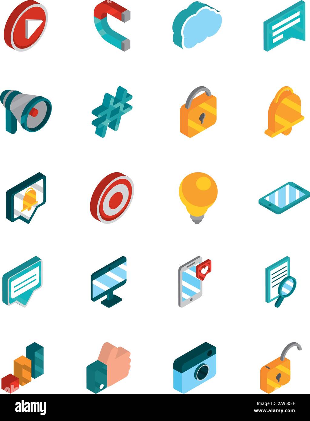 social media isometric icons collection vector illustration Stock ...