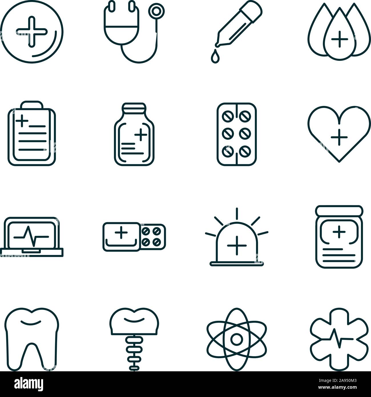healthcare equipment medical icons set line fill vector illustration ...