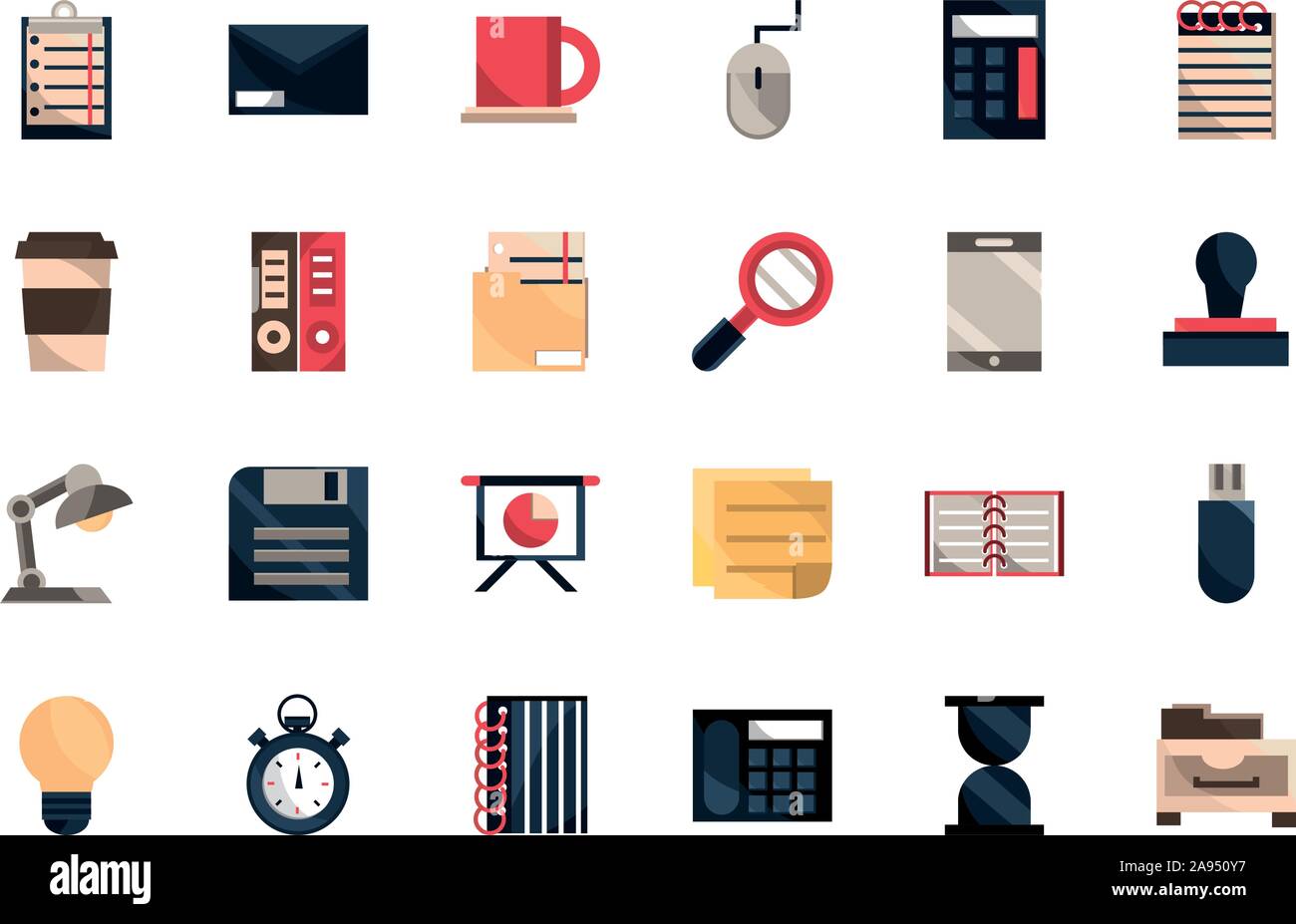 office work business equipment icons set vector illustration Stock ...