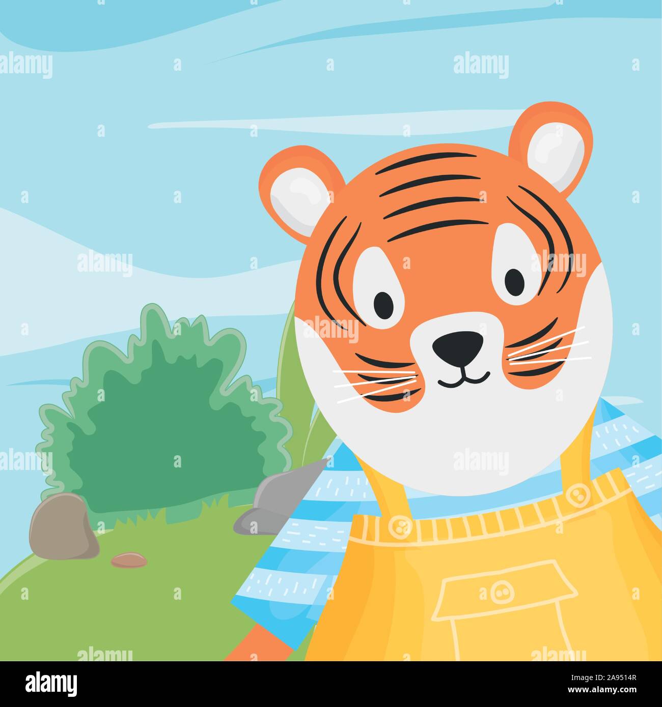 cute tiger with overalls and striped shirt fantasy fairy tale vector ...