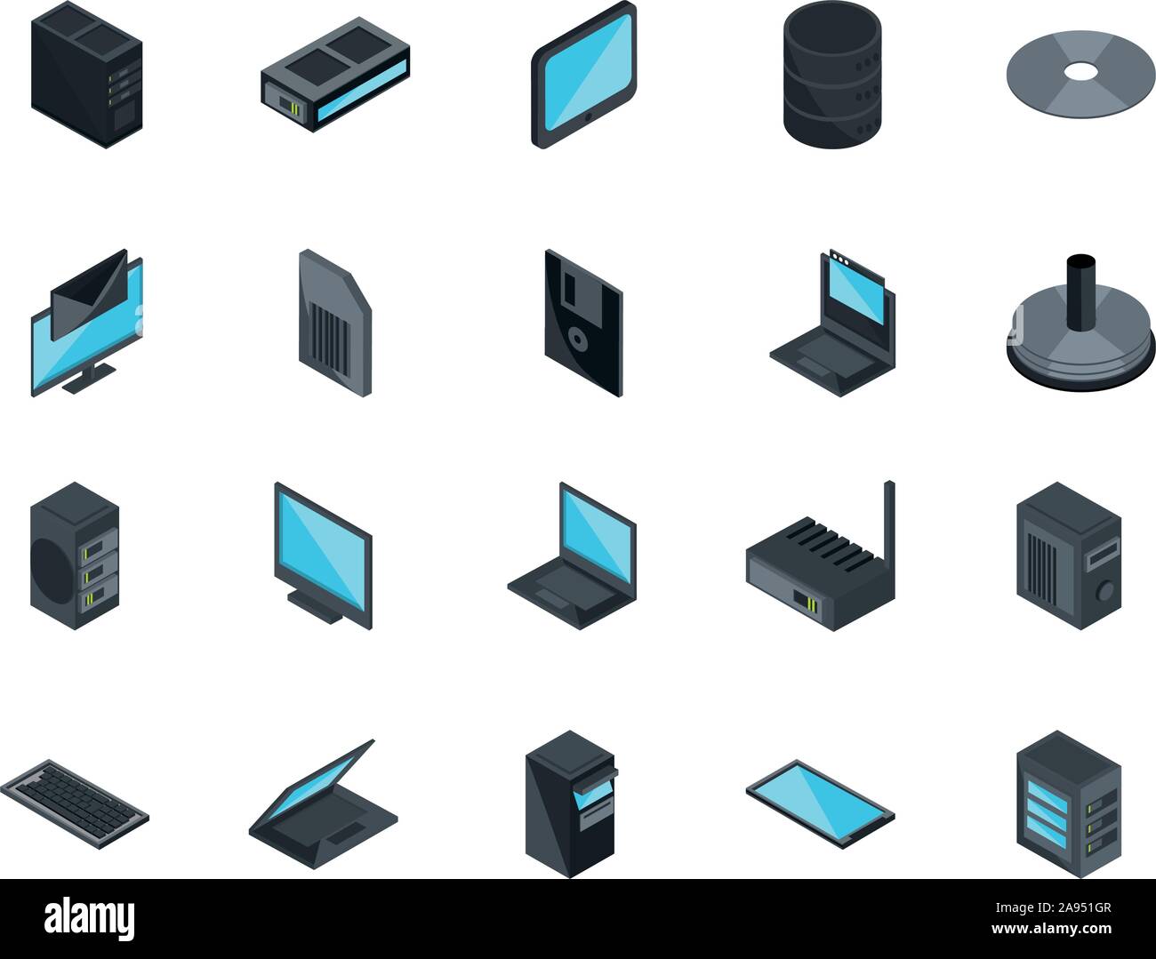 Technology Hardware Device Computer Icons Set Vector Illustration Isometric Stock Vector Image