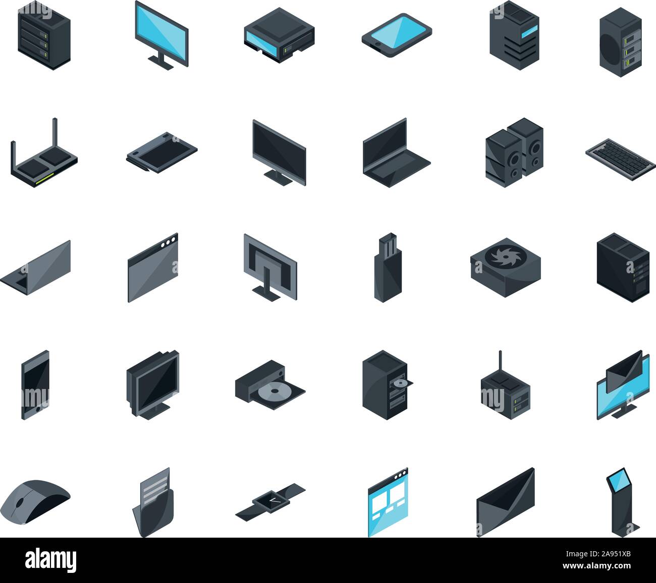 Technology Hardware Device Computer Icons Set Vector Illustration