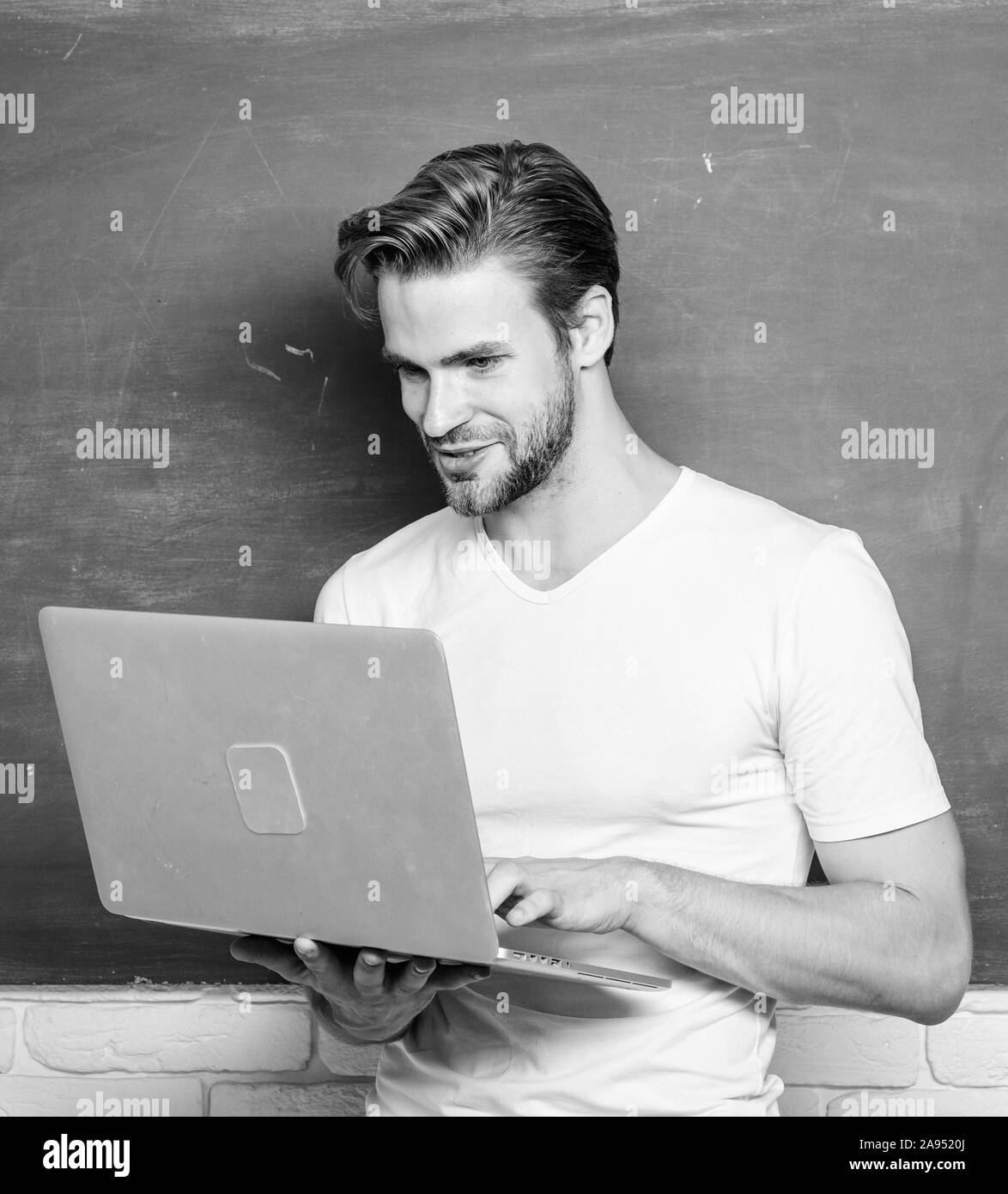 man working online. student man at e learning class. man use 4g ...