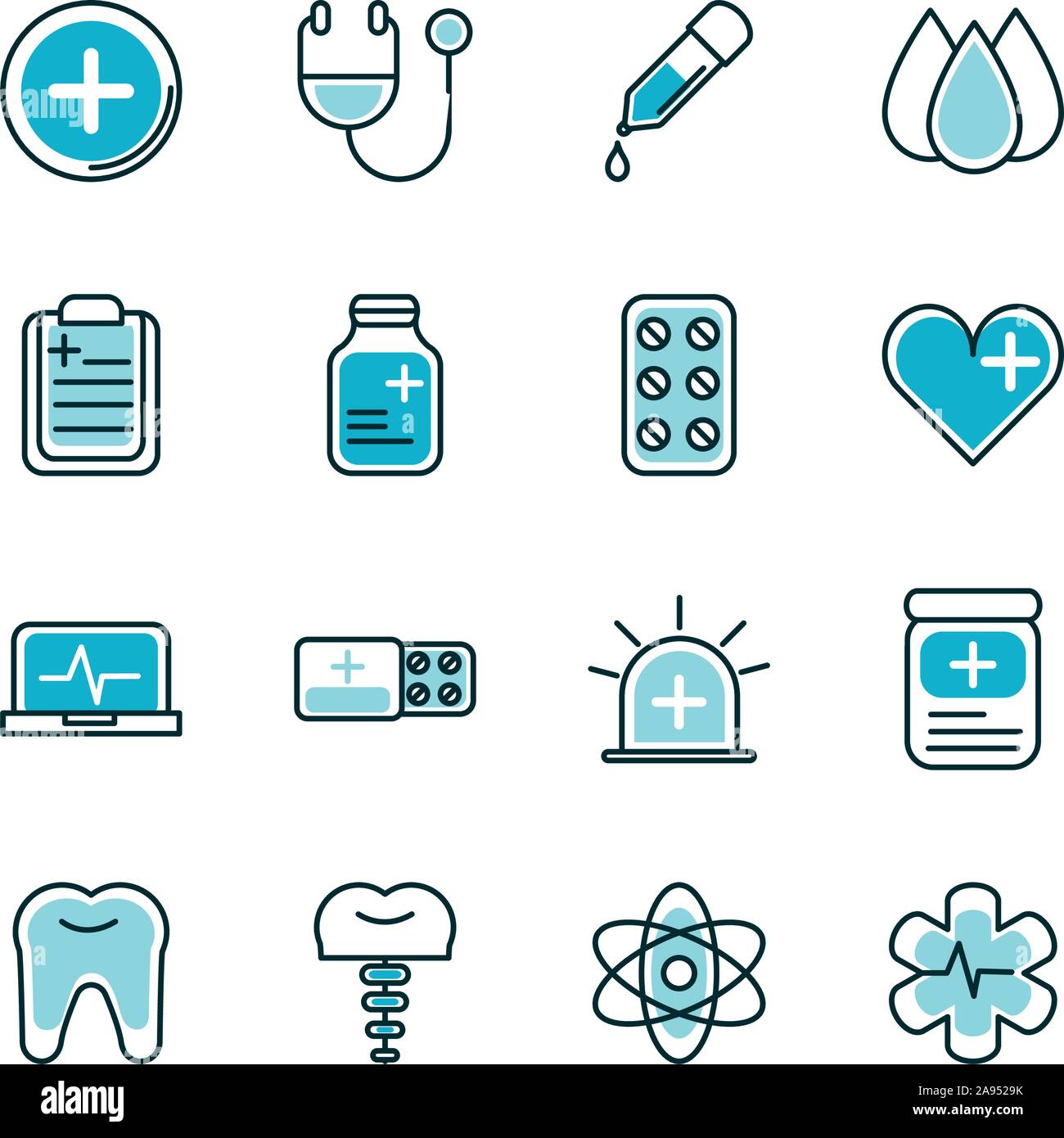 healthcare equipment medical icons set line fill vector illustration ...
