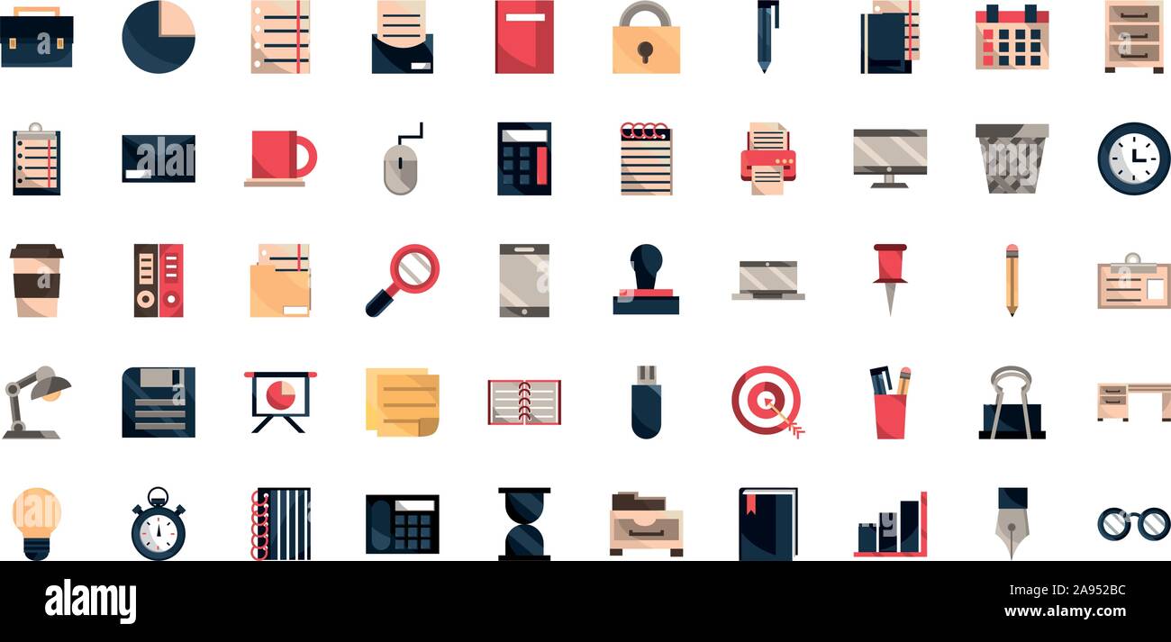 office work business equipment icons set vector illustration Stock ...