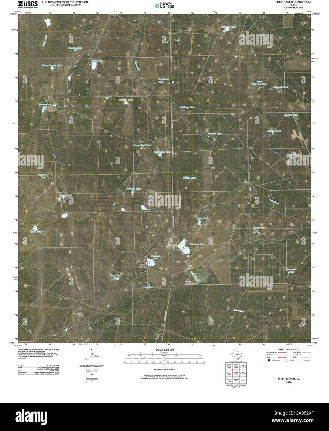USGS TOPO Map Texas TX Shipp Ranch 20100514 TM Restoration Stock Photo ...