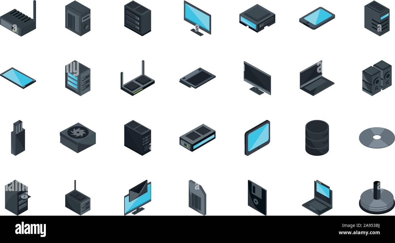 technology hardware device computer icons set vector illustration ...