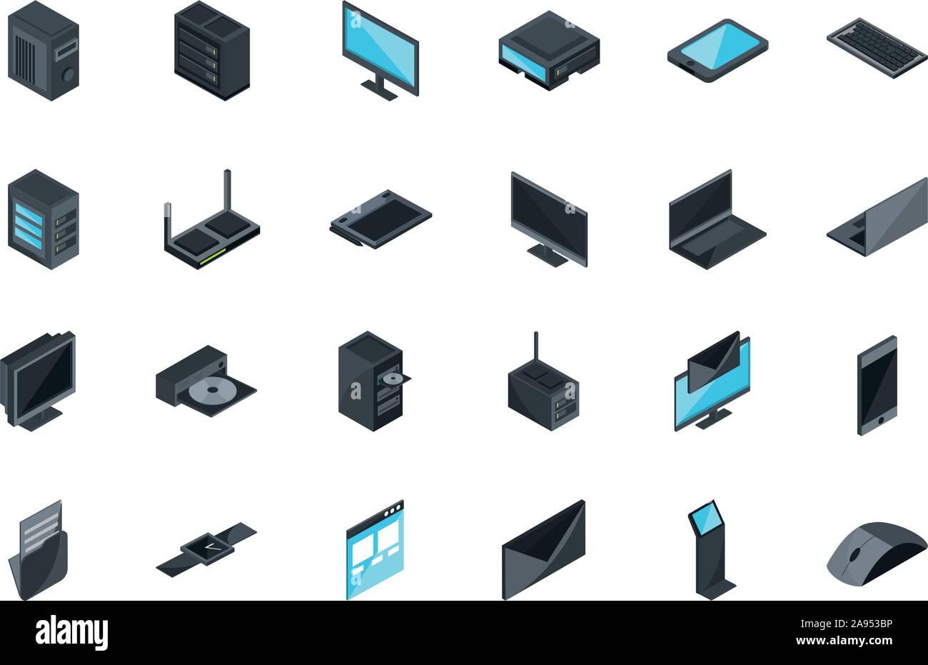 Technology Hardware Device Computer Icons Set Vector Illustration