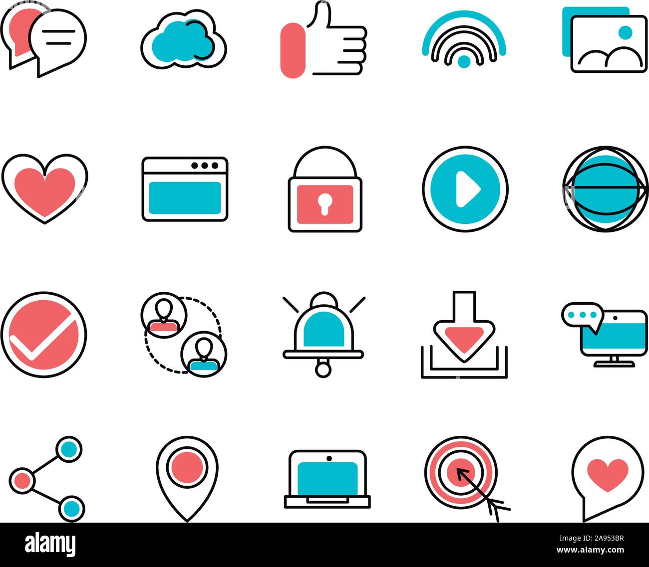 social media icons set line and fill vector illustration Stock Vector ...
