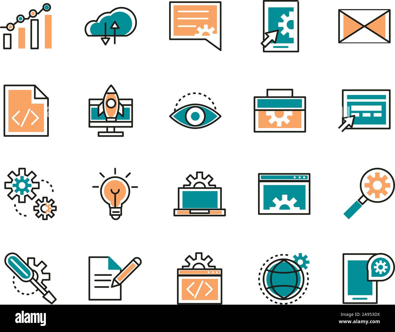 web development icons collection vector illustration line and fill Stock Vector Image & Art - Alamy