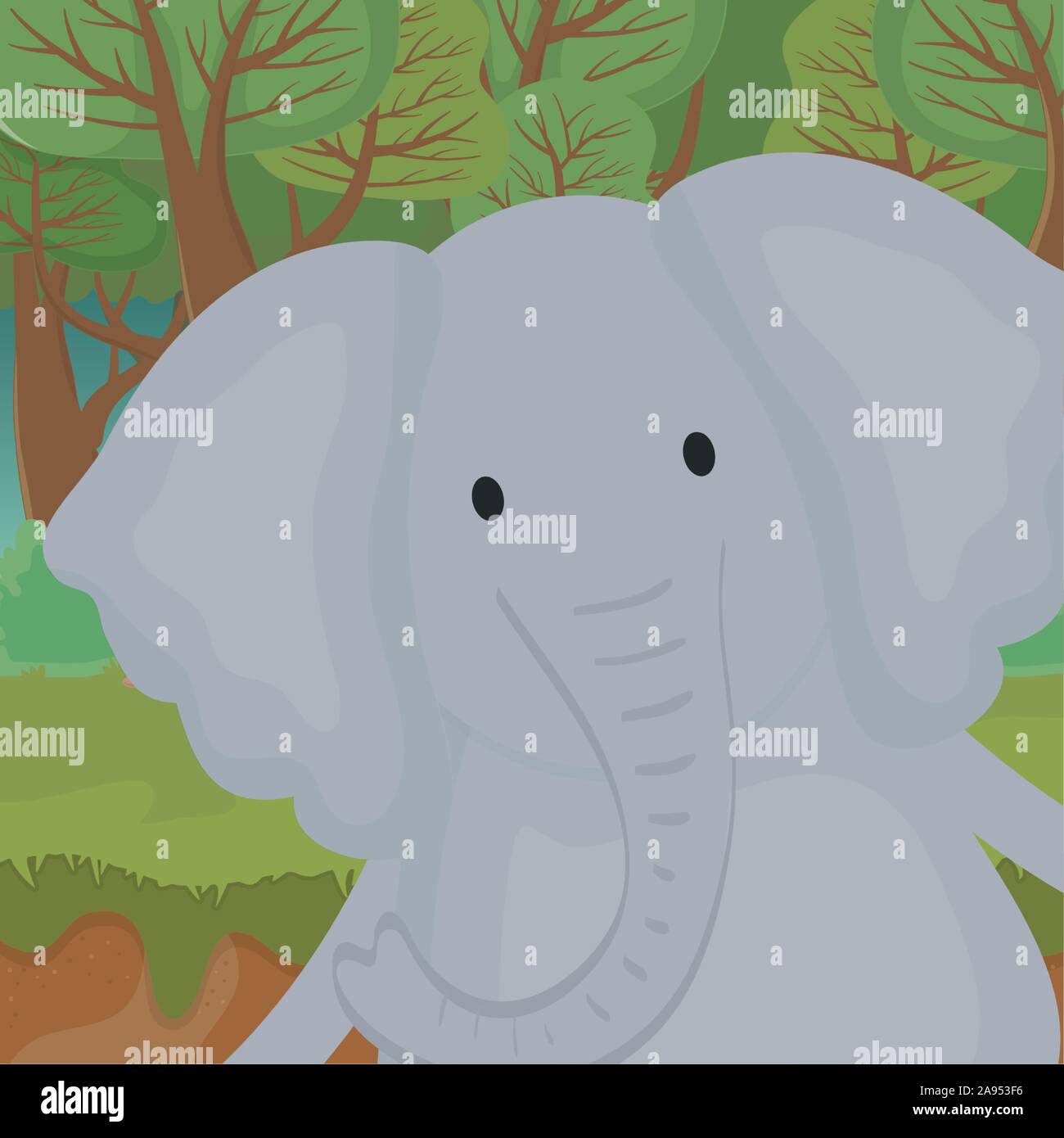 cute animal elephant cartoon in the forest vector illustration Stock ...