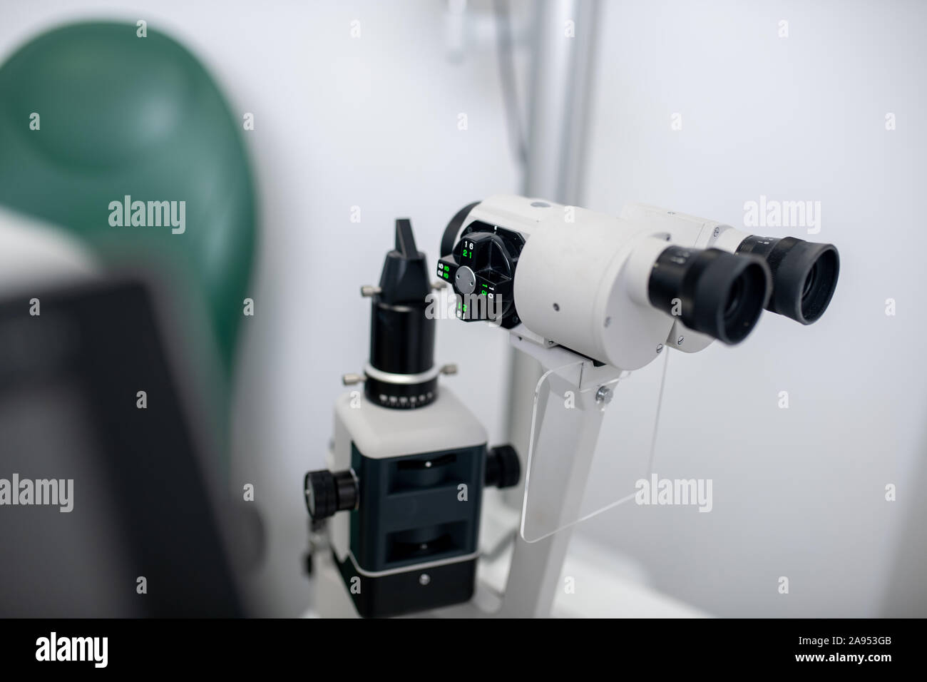 Modern microscope. Modern microscope for vision control standing in ...