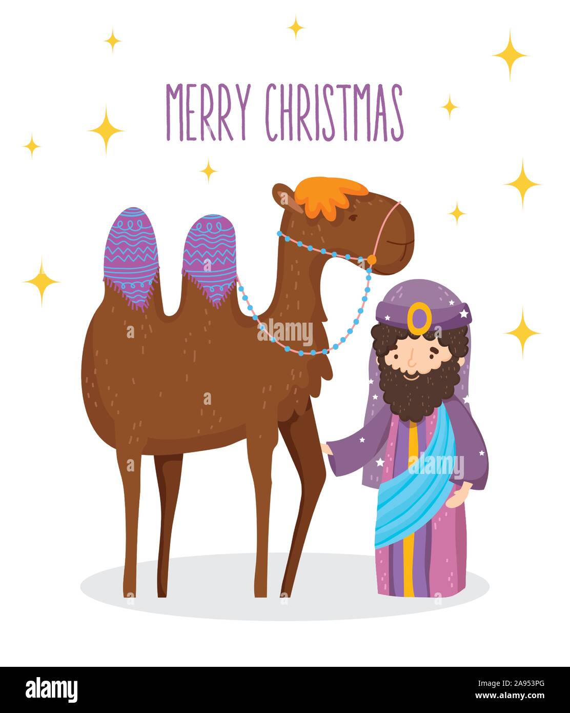 wise king and camel manger nativity, merry christmas vector ...