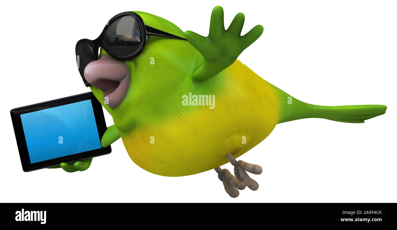 Fun green bird - 3D Illustration Stock Photo - Alamy