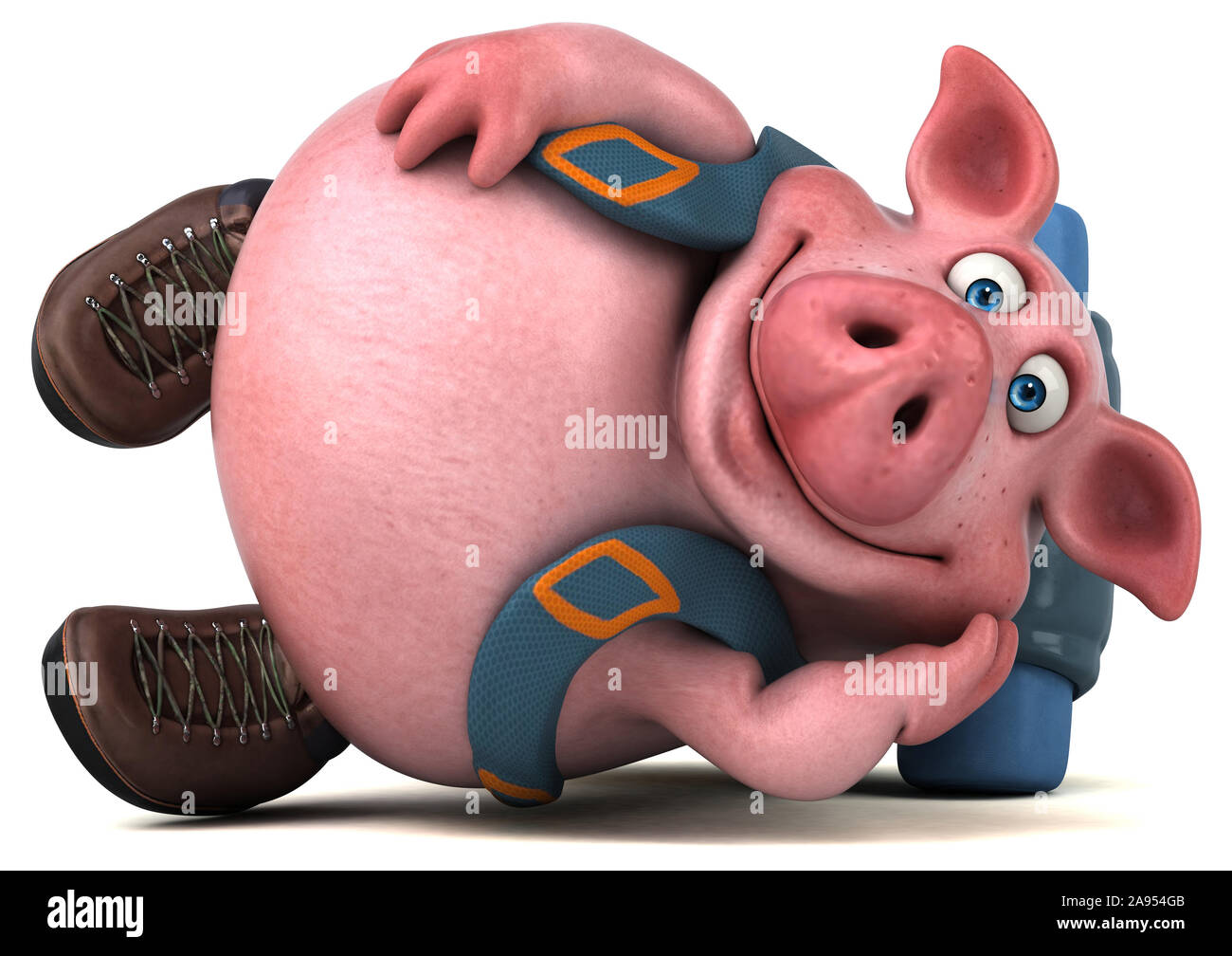 Fun backpacker pig cartoon character Stock Photo - Alamy